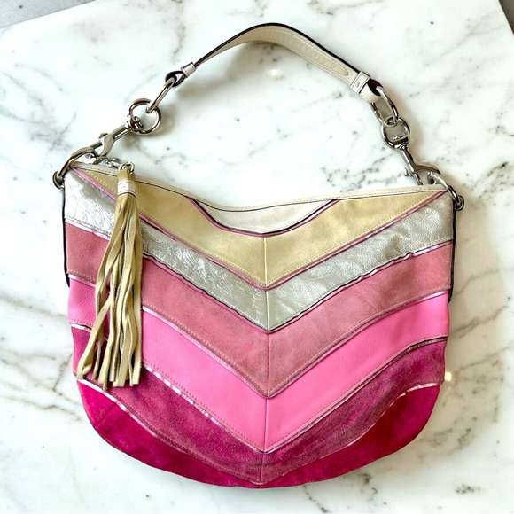 Coach | Bags | Coach Pink 200s Chevron Patchwork Shoulder Bag | Poshmark